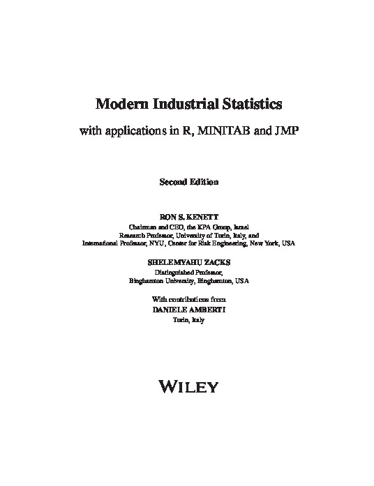 Modern Industrial Statistics With Applications In R Minitab And Jmp – PDF/EPUB Version ...